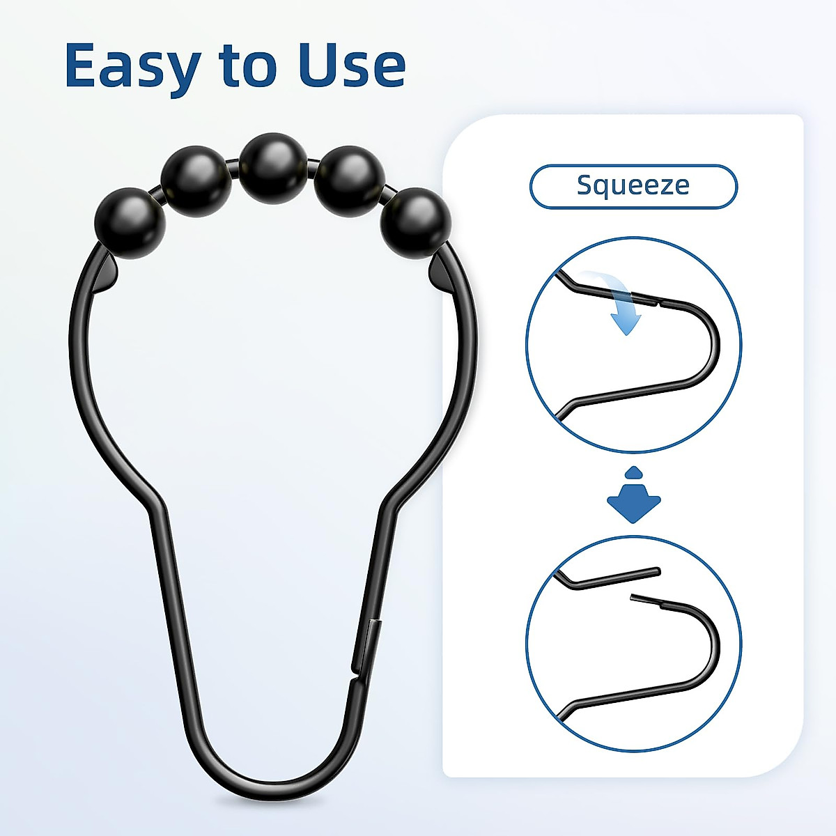 Titanker Shower Curtain Rings Hooks, Rust-Resistant Metal Shower Curtain Hooks for Bathroom Shower Rods Shower Hooks Shower Rings for Curtain - Set of 12, Matte Black