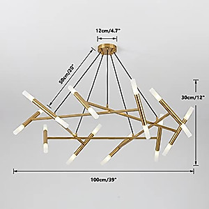 BOKT Mid Century Modern 20-Light Polygonal Chandelier Light Fixture for Kitchen Living Room Foyer Dining Room Ceiling Lamp Includ G4 Warm White Bulbs (Bronze)