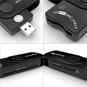 Smart Card Reader, 4 in 1 USB SIM Card Adapter, Identiv Credit ID CAC Card Reader Military, Common Access Card Reader, SIM/MMC/RS&4.0/SDHC/SDXC/SD/TF/Micro SD Card for Windows, Linux/Unix, MacOS X