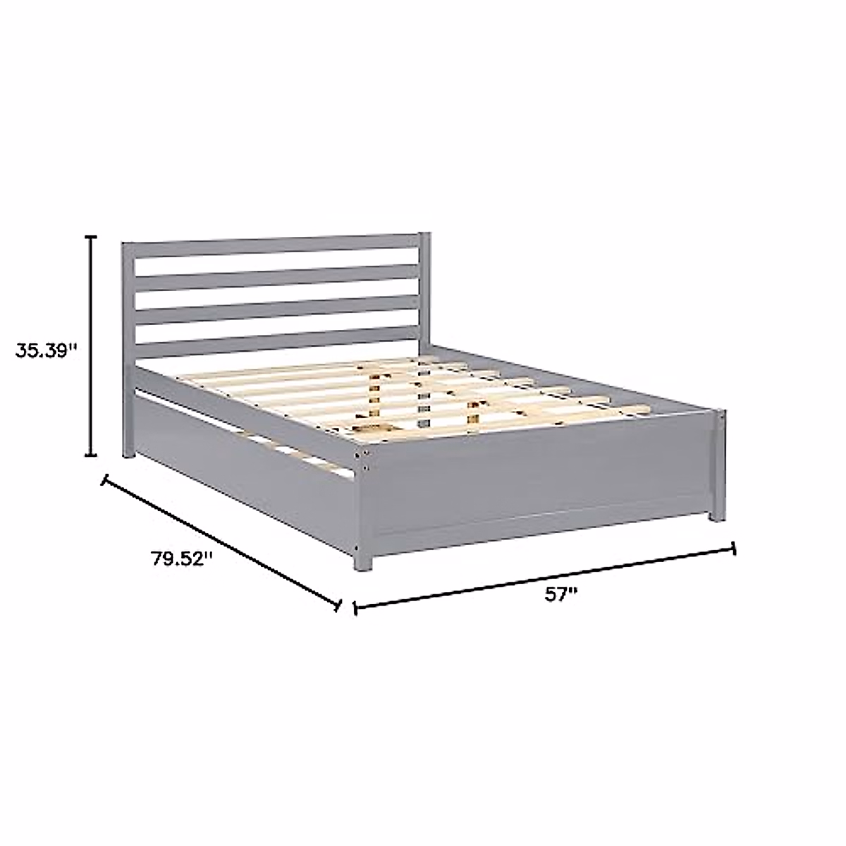 Full Size Bed with Trundle , Solid Wood Full Platform Bed with Pull Out Trundle Bed for Kids Girls Boys ,No Box Spring Needed