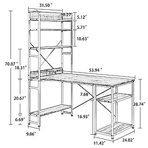 Henf Computer Desk with Bookshelf, Office Writing Desk with Desktop Display Shelves, MDF Metal Frame Modern Large Office Desk with Bookshelf Writing Table Study Workstation, Black