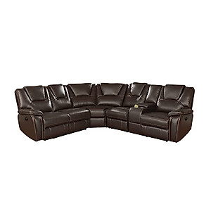 Galaxy Home Furnishings Hong Kong Power Reclining Sectional with Faux Leather in Brown