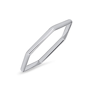 Rhodium Plated Sterling Silver Dainty Thin Hexagon Ring Band