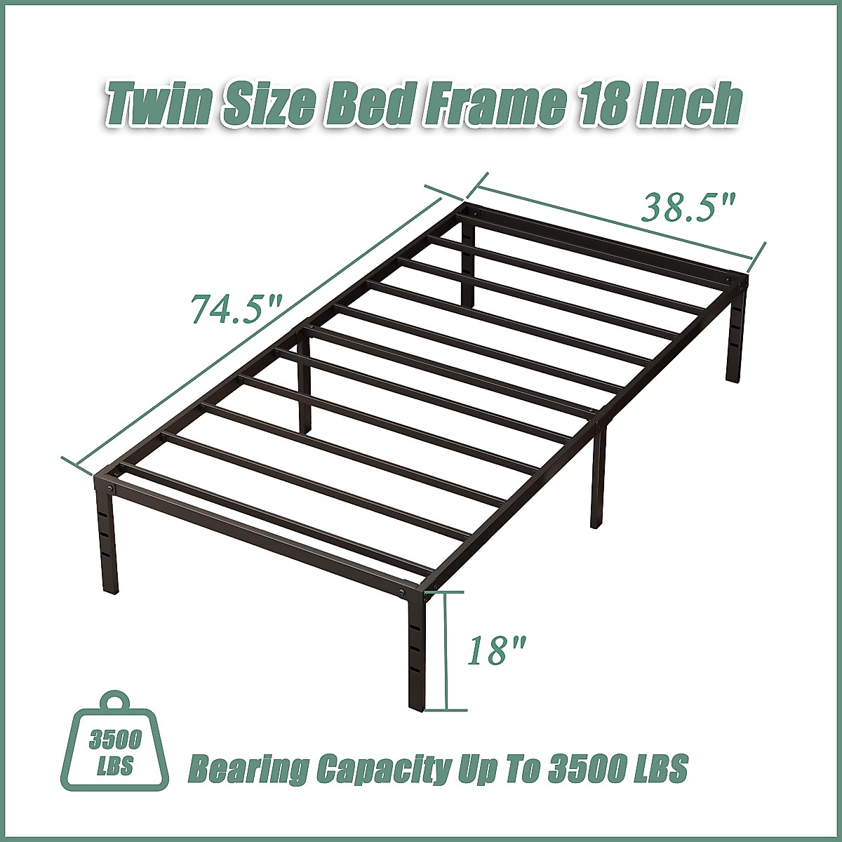 JTPTU 18 Inch High Twin Bed Frame No Box Spring Needed,Heavy Duty Metal Bed Frame Twin Size,Kids Twin Platform Bed Frame Steel Slat Support,Easy Assembly,Noise Free,Non Slip Black Bed Frame Twin