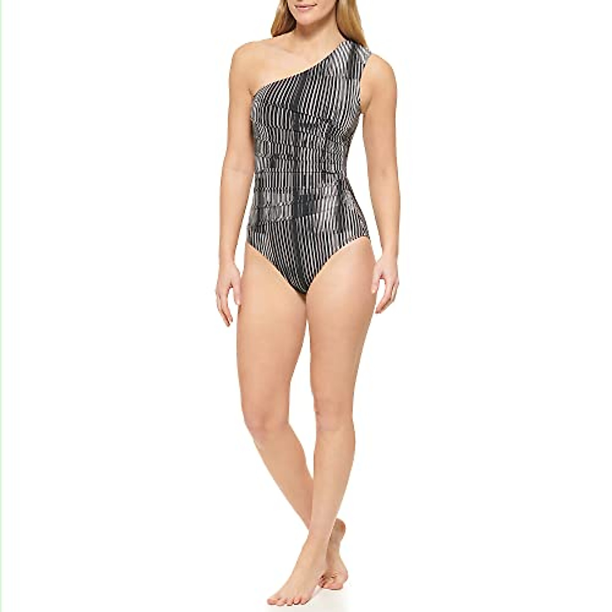 Calvin Klein Women's Standard Shoulder Strap Starburst Pleating Removable Soft Cups One Piece, Black Multi Dry Brush