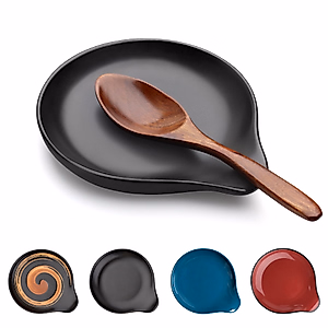 VanlonPro Ceramic Spoon Rest, 5 Inch Spoon Holder for Stove Top, Kitchen Counter, Utensils, Ladle, Coffee Spoons, Cooking spoons, Spatula, Tongs, Heat-Resistant, Housewarming Gifts, Matte Black