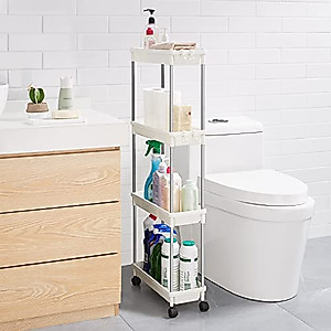 Lifewit Slim Storage Cart, Laundry Room Organization, Wide 6.3'', 4 Tier Shelf Organizer Rack Unit with Wheels for Bathroom Kitchen Small Dorm Narrow Space, White