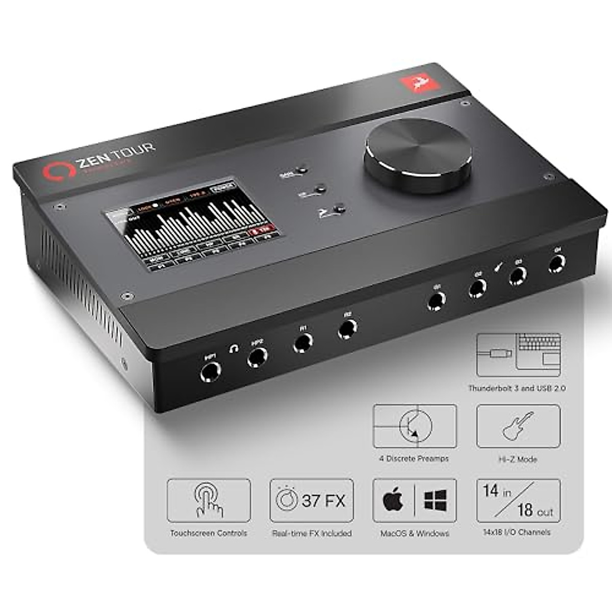 Zen Tour Synergy Core 18 x 26 Desktop Thunderbolt 3 and USB Audio Interface with Onboard FX DSP Audio Processor, Podcast suitable- Antelope Audio