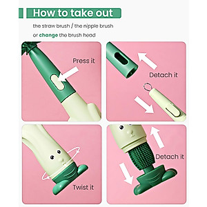 Ariseno 5-in-1 Baby Bottle Brush Set, Bottle Brush for Baby, Baby Bottle Scrubber, Including Silicone & Nylon Bottle Brush, Bottle Cap Brush, Straw Brush, Nipple Brush, BPA-Free (Red)