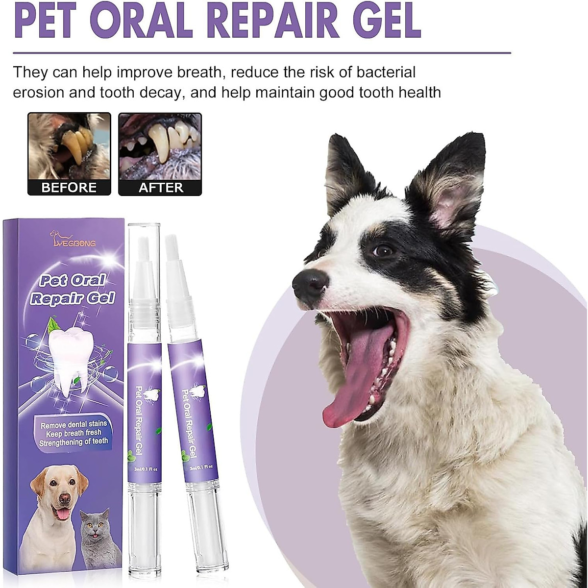 LEORANGE 【3pcs】 Pet Oral Repair Gel, Pet Oral Repair Gel for Dogs,Pet Breath Freshener for Dogs & Cats, Eliminate Breath, Targets Tar-Tar, Without Brushing， for Dogs & Cats, Pet Teeth Repairing