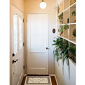 Stair Treads Non-Slip Landing Mat- Skid Resistant Rubber Back Landing Rug - Beautiful Design Landing Mat for Bottom of Stairs - Floormat - Doormat (20" x 30") Mixed Beige Floral