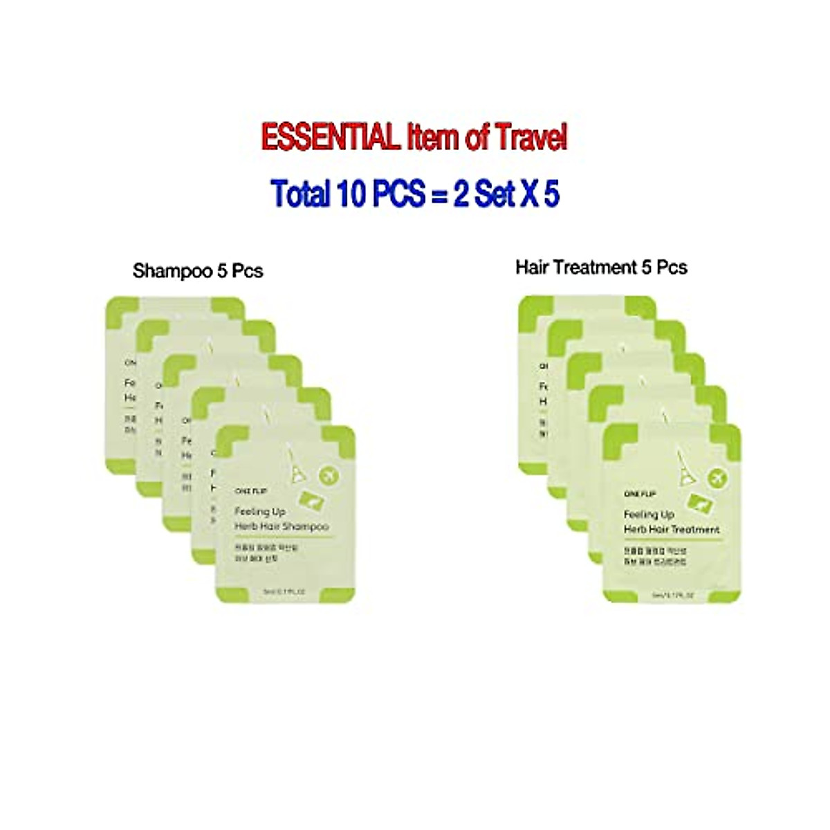Korean Skin Care Travel Size Shampoo and Conditioner set, (5+5=10pcs)One Flip, Sample Size, Disposable, Korean Beauty Must Haves
