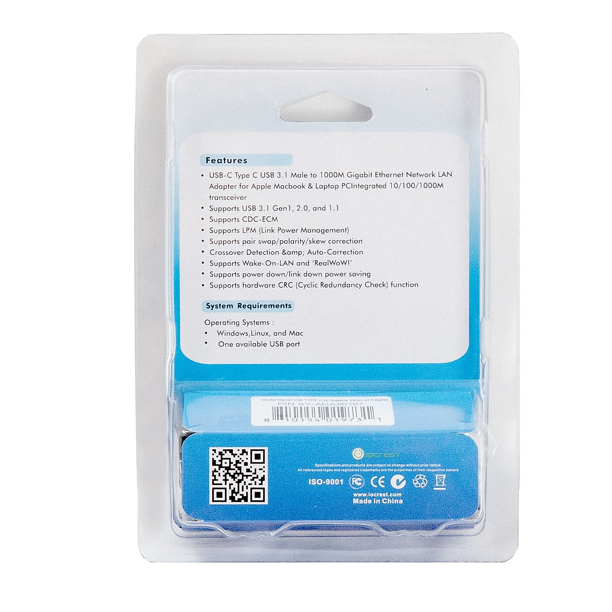 IO Crest USB 3.1 Gigabit Ethernet LAN Adapter - SY-ADA20187