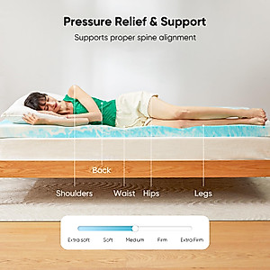 Marsail 3-inch Queen Memory Foam Mattress Topper, Gel Infused Cooling Mattress Topper, Soft Mattress Topper for Sleeper Sofa, RV, Camper, CertiPUR-US Certified