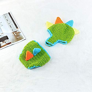 Newborn Green Dinosaur Costume Crochet Knitted Costume Hat Pants Photography Props Costume Set Newborn Photography Prop Dinosaur Christmas（0-12 Months）
