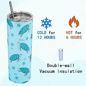 Sea Turtle Tumbler - 20 Oz Cute Turtle Gifts, Coffee Mug Cup Water Bottle for Cold or Hot Drinks