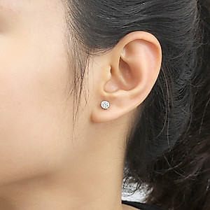 Solid 14K White Gold Earrings Men Women 5mm Round CZ Stone 1 CTW Bezel Studs Screwback Stud Earrings