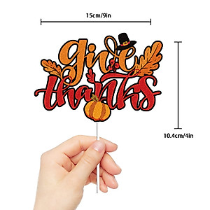 Give Thanks Happy Thanksgiving Cake Topper Give Thanks Cake Decoration Happy Fall Day Autumn Fall Harvest Maple Pumpkin Friends Theme Party Decorations Supplies