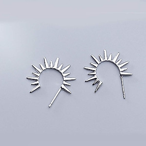Punk Spike Sunlight Stud Small Hoop Earrings for Women S925 Sterling Silver Fashion Open Hoops Dainty Half Open Piercing Post Huggie Hoops White Gold Plated Cute Minimalist Hypoallergenic Jewelry Gifts Bff Birthday Mom (silver)