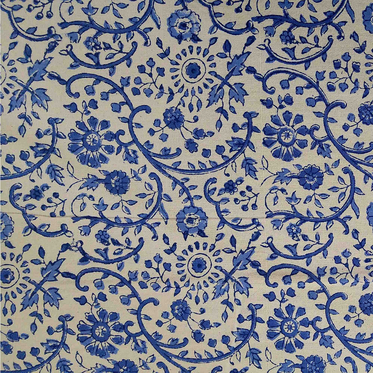 Homestead Rajasthan Block Print Cotton Tablecloth 90" x 60" Blue