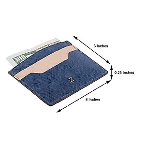 Zinda Genuine Leathers Card Holder Unisex Slim Wallet RFID Protection (Blue/Beige)