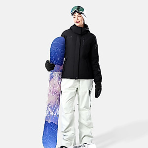 CAMEL CROWN Women's Ski Jacket Waterproof Warm Winter Snow Coat Hooded Mountain Outdoor Windbreaker Windproof Jacket Black XL