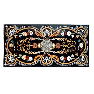 Pietra Dura Natural Black Marble 48" x 24" Inch Rectangular Dining Table Top, Stone Inlay Breakfast Table Top, Centre Table Top, Marble Outdoor Garden Table Top, Piece Of Conversation, Family HeirLoom