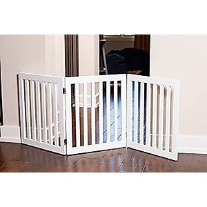 Internet's Best Traditional Dog Gate for The Home, Doorway, Stairs | 3 Panel | 24in H x 60in W | Small or Older Dogs, Puppies, Cat | Free Standing | Indoor Folding Pet Barrier | Wooden MDF | White