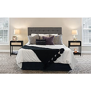 Anmytek 24" H Wood Nightstand, Mid-Century Modern End Table with Storage Drawer and Open Shelf Rattan Bedside Table Small Side Table for Living Room Bedroom, Black, H0020