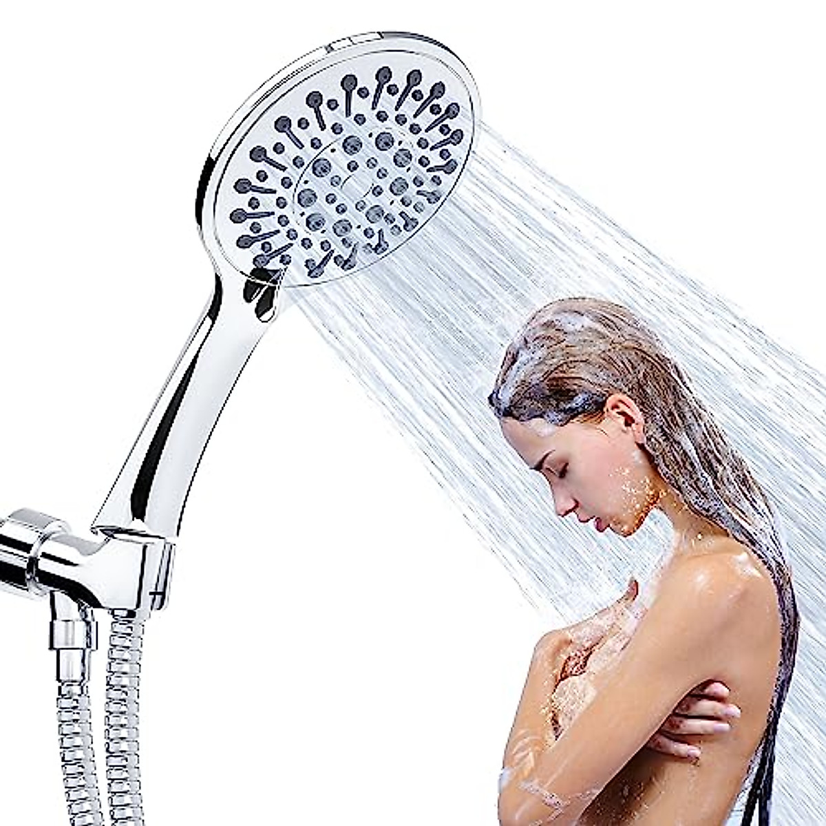LINPUNG Handheld Shower Head, No Tingling Sensation, 6-Spray Modes, Chrome High Pressure Shower Head with Handheld, 59-inch Shower Hose, Rain Showerhead with Handheld Sprayer, Shower Wand California
