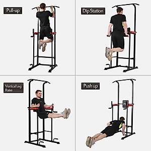 Emer Power Tower Pull Up Bar Workout Dip Station,Multi-function Home Gym Strength Training Fitness Equipment (black)