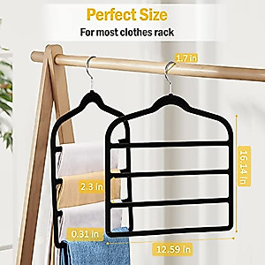 Velvet Pants Hangers Space Saving - Non Slip Jeans Hangers Znben Velvet Trousers Clothes Hangers Multiple Closet Storage Organizer for Jeans Scarves Tie Towels Black 3 Pack
