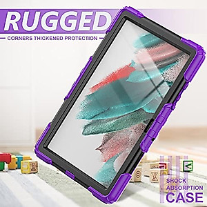 CLARKCAS Case for Samsung Galaxy Tab A8 10.5 Inch 2022, Case with Screen Protector Pencil Holder, Hand Strap Shoulder Strap, Kids Shockproof Silicone Rugged Cover Tablet Tab A8 Purple