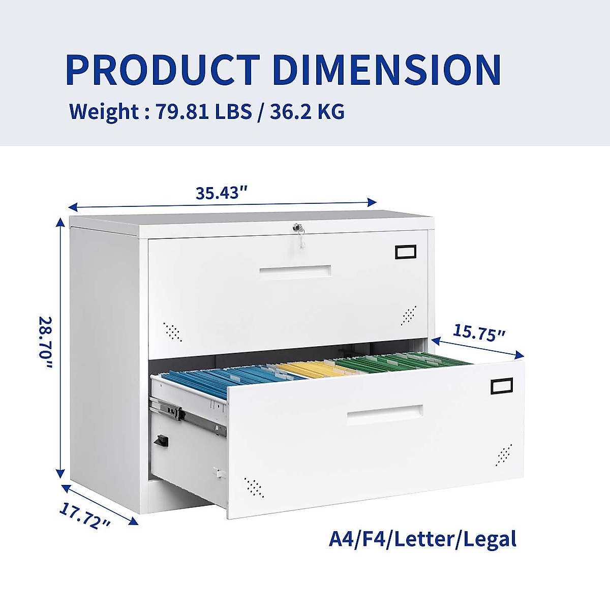 DUNTRKDU 2 Drawer Metal Lateral File Cabinet with Anti-tilt Mechanism for Legal/Letter A4 Size, Large Deep Drawers Locked by Keys, Storage Filing Cabinet for Home Office, Easy to Assemble (White)