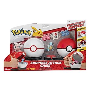 Pokémon Game with Squirtle and Jigglypuff - 2 Surprise Balls - 6 Attack Disks - Toys for Kids Fans