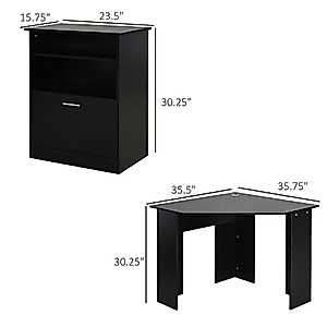 HOMCOM Computer Desk with Printer Cabinet, L-Shaped Corner Desk with Storage, Study PC Workstation for Home Office, Black