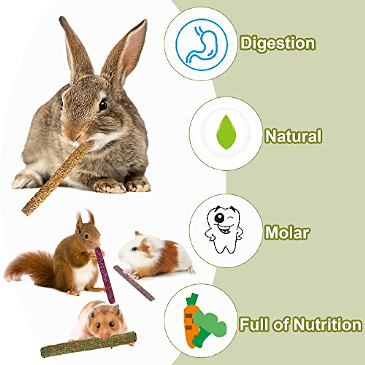 small pet 20PCS Bunny Chew Sticks, Mixed Natural Flowers Flavored Timothy Hay Sticks, Natural Snacks Teeth Grinding for Bunnies Chinchillas Hamsters Guinea Pigs and Other Small Pets Treats(Flowers)