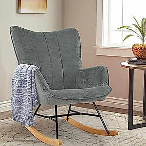 DAGONHIL Nursery Rocking Chair Armchair for Mom and Baby Modern Glider Chair with Soft Seat and High Backrest for Nursery Living Room Bedroom Balcony Offices Grey