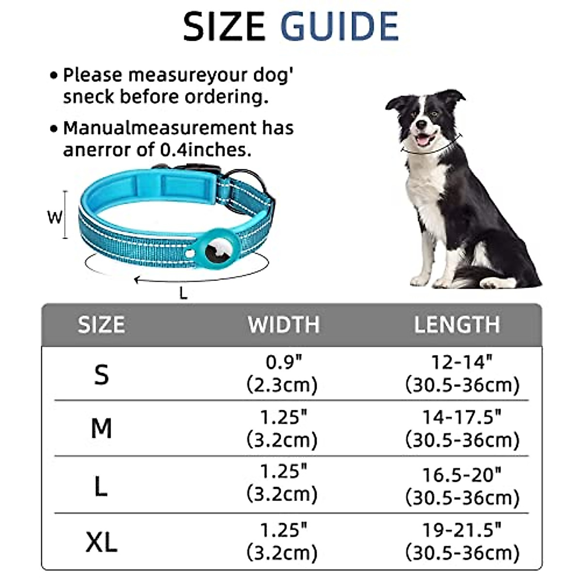 Reflective AirTag Dog Collar, FEEYAR Padded Apple Air Tag Dog Collar, Heavy Duty Dog Collar with AirTag Holder Case, Adjustable Air Tag Accessories Pet Collar for Small Medium Large Dogs