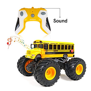 WOWRC Remote Control Fire Truck RC School Bus with Sounds Lights Rechargeable 2.4GHz Monster Trucks Toy for Kids, Boys, Toddlers (Yellow)