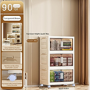 Todetana Multiple Tier Stackable Storage Bins with Lids and Wheels, Stackable Collapsible Dorm Room Organizer Storage Boxes (Milky White, 30Qt 3-Tier)