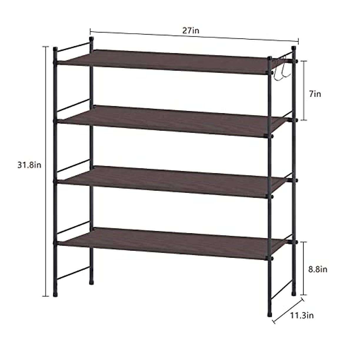 smusei Shoe Rack for Entryway 4 Tier Freestanding Adjustable Expandable Sturdy Closet Fabric Shoe Rack Storage Organizer with 2 Metal Hooks for Home, Dorm, Hallway, Bronze