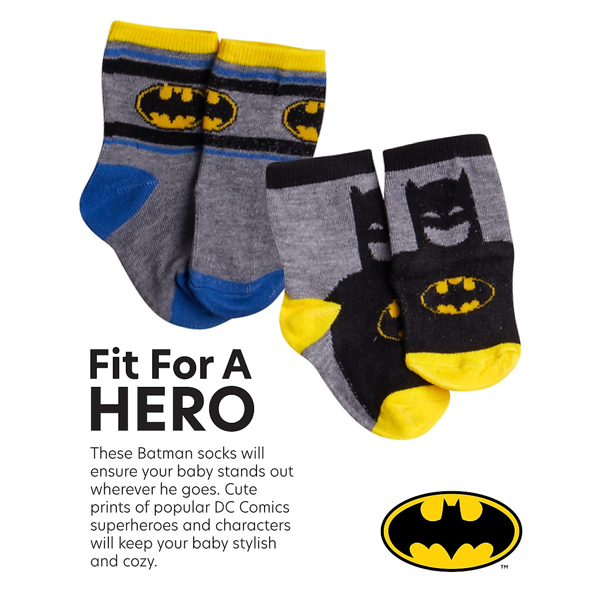 DC Comics Baby Boys/Girls 12 Pack Socks: Batman, Wonder Woman, Superman, Justice League, Super Girl, Size Age 6-12M, Blue/Yellow/Black Batman