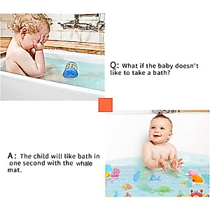Baby Bath Mat for Tub for Kids, 40in x 16in Non Slip Cartoon Bath Tub Shower Mat Anti Slip with Drain Holes and Suction Cups Machine Washable, Little Whale