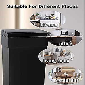 Kitchen Trash Can 2 Pack 13 Gallon Automatic Trash Cans Stainless Steel Trash Can Bathroom Touch Free Trash Can Anti-Fingerprint Trash Can for Bathroom, Powder Room, Bedroom,Black