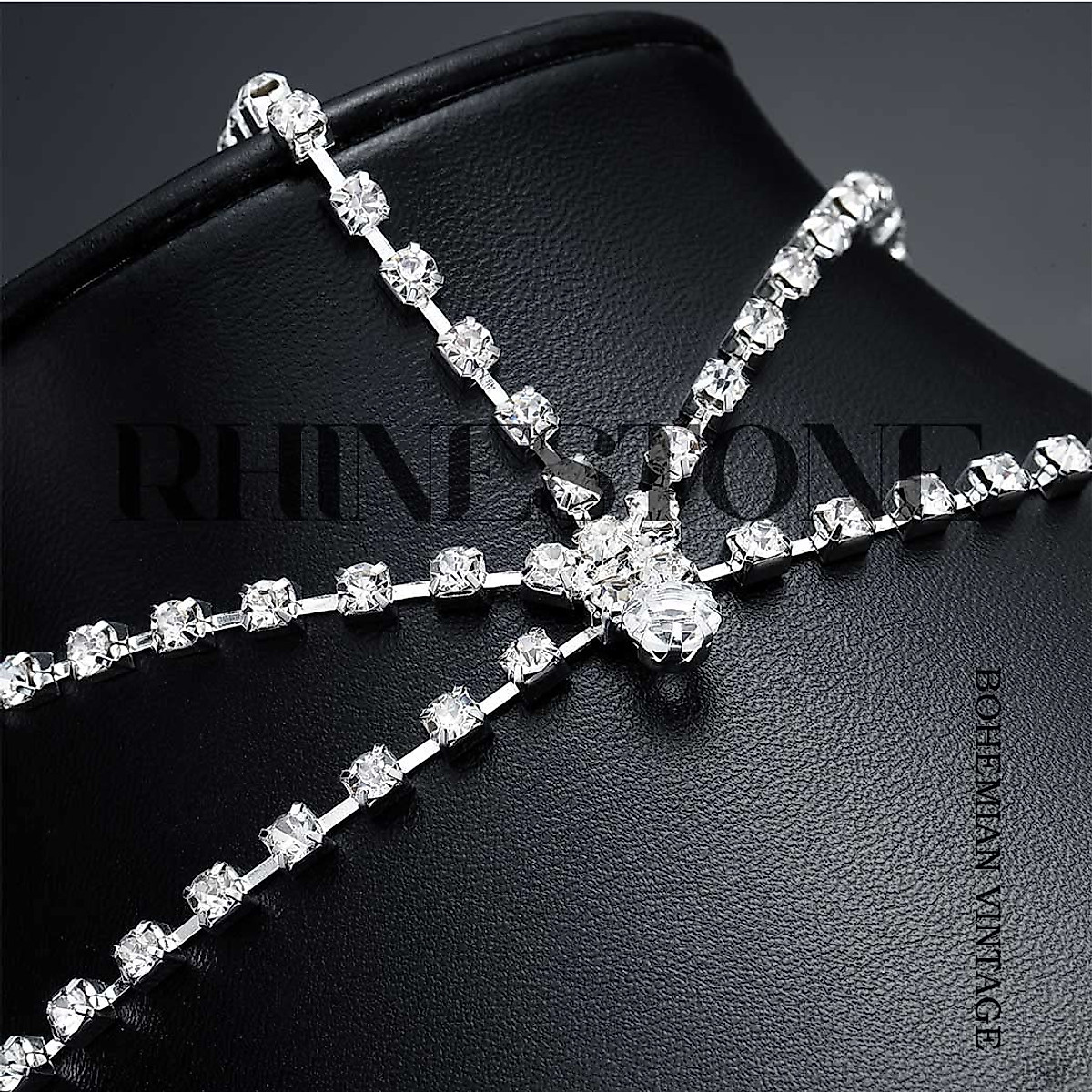 Fdesigner Crystal Head Chain Wedding Headpieces Rhinestone Bride Hair Jewelry Boho Party Teardrop Headband Hair Accessories for Women and Girls (Silver-Boho)