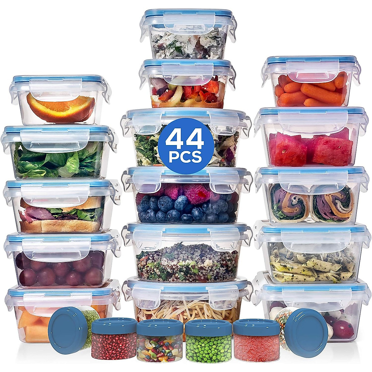 Shazo 44PCS Food Storage Containers with Lids, HUGE SET, Plastic Food Containers with Lids for Kitchen Organization, Airtight Leak Proof, Meal Prep, Easy Snap Lock Lunch Box, BPA-Free Storage Container