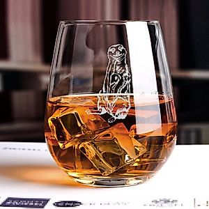 Meerkat Crystal Stemless Wine Glass Etched Funny Wine Glasses, Great Gift for Woman Or Men, Birthday, Retirement And Mother's Day 15oz