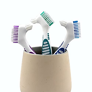 2 Packs Denture Bath Cases and 2 Packs Denture Brushes kit, Portable Professional Denture Cups Denture Boxes Dentures Container with Removable Basket for Home Use (Blue, Green)