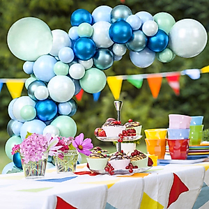 125pcs Blue Green Macaron Balloon and Metallic Blue Silver Balloon Garland Kit for Birthday Retirement Bridal Baby Shower Graduation Wedding Anniversary Party Decoration